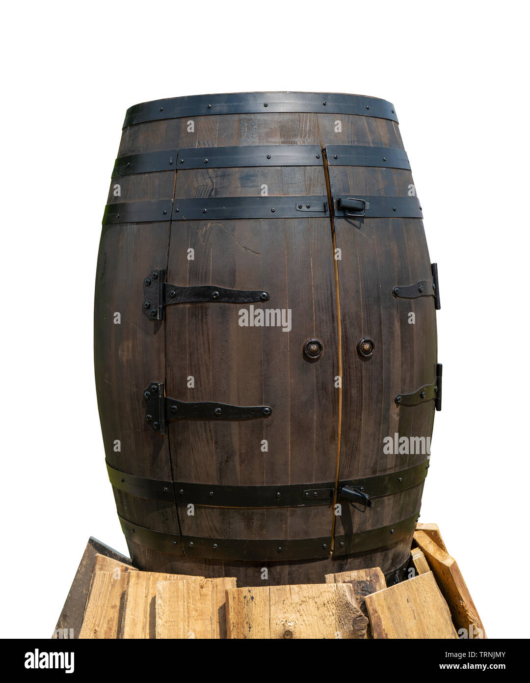 Old wooden barrel with iron hoops Stock Photo - Alamy