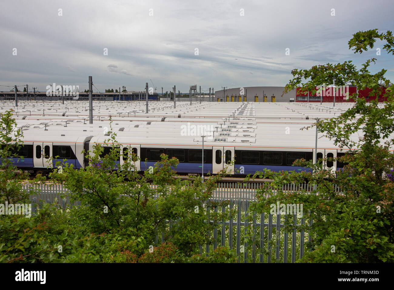 Picture shows Crossrail's new Bombardier Class 345 trains sitting in ...