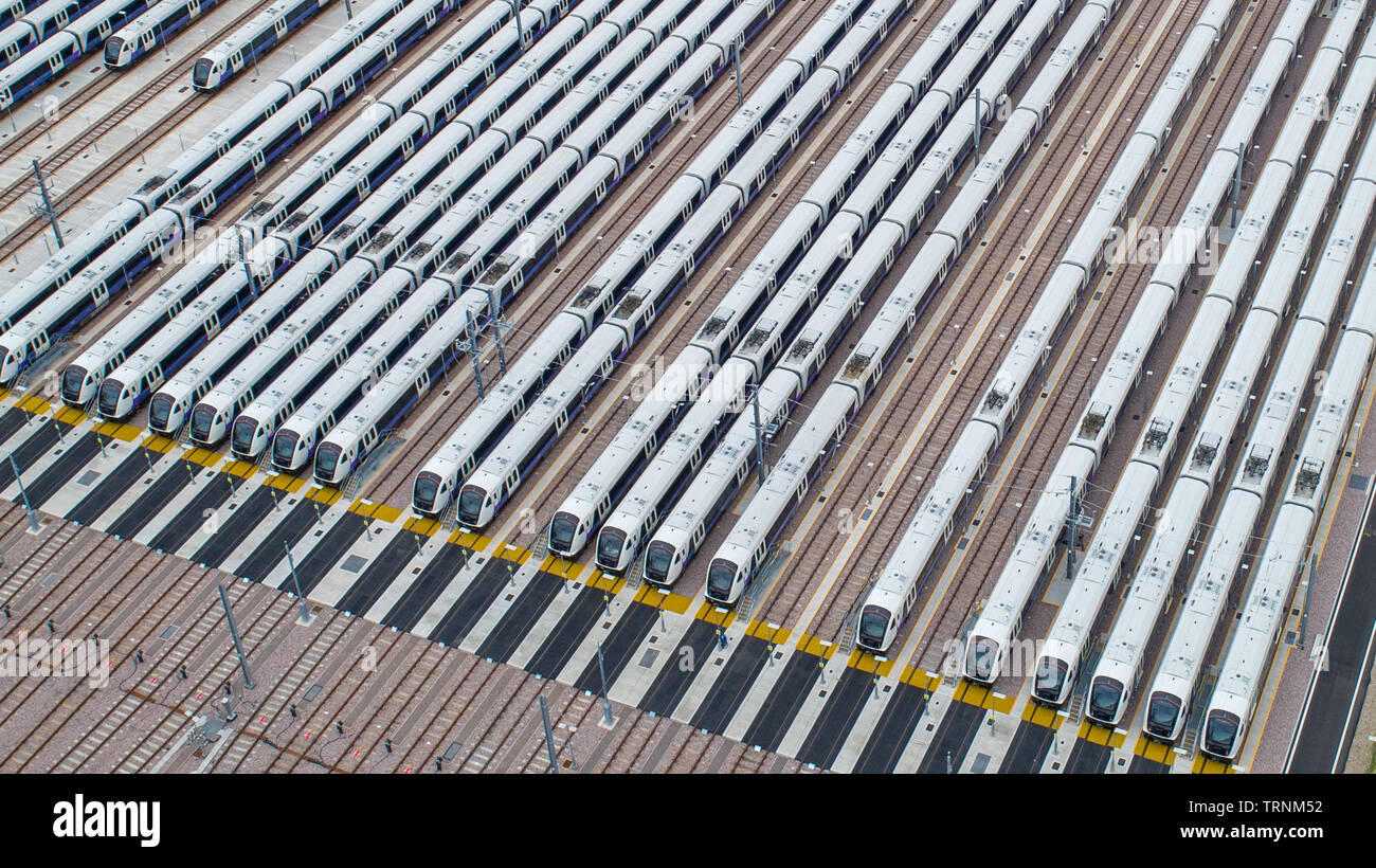 Picture shows Crossrail's new Bombardier Class 345 trains sitting in ...