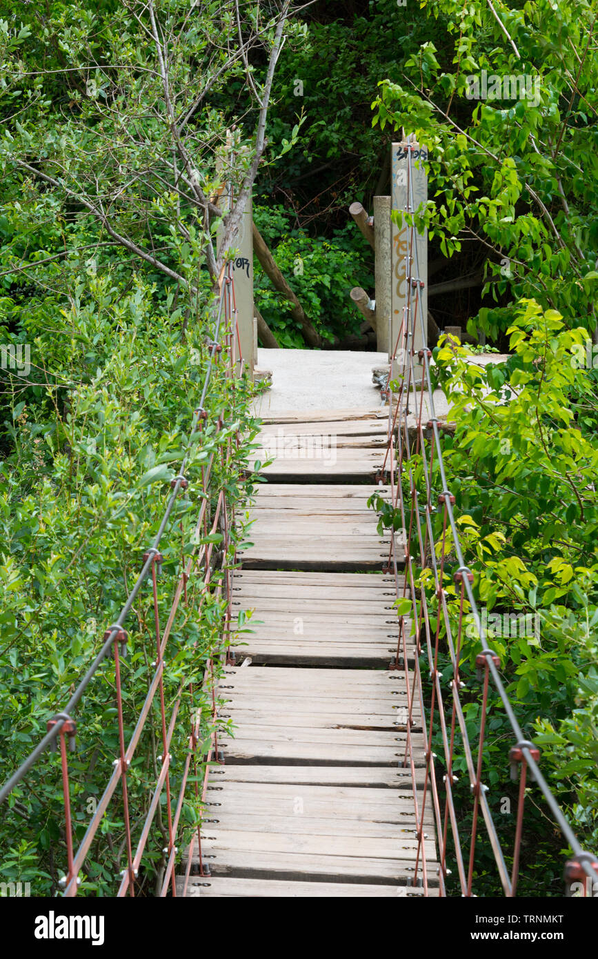 suspended plank bridge in sierra nevada, andalusia, spain Stock Photo ...