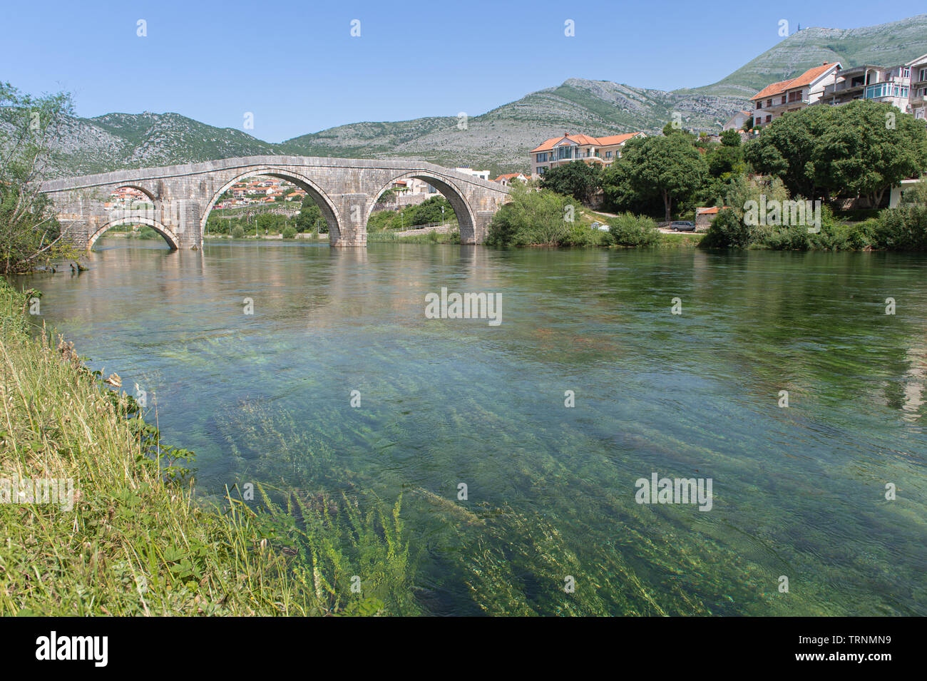 A view of the Arslanagića Bridge in the city of Trebinje, located in ...