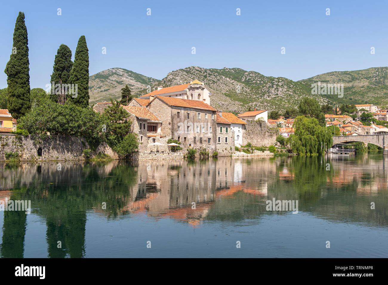 A view of the Trebišnjica river at city of Trebinje, located in the ...