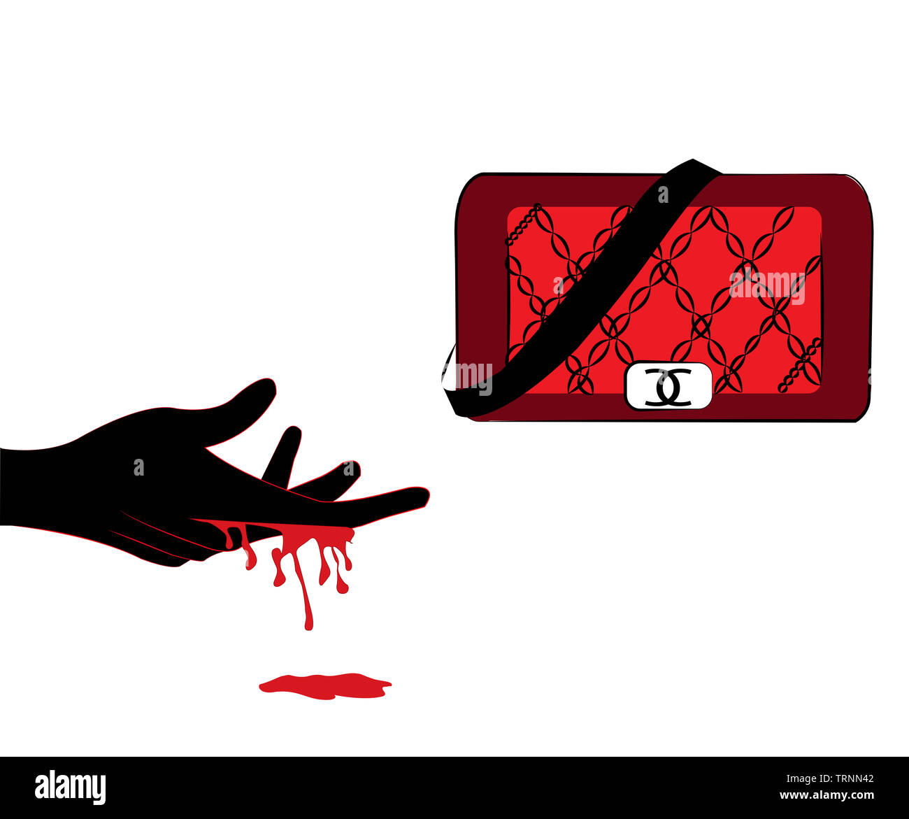illustration of a hand bleeding reaching toward a bag Stock Photo - Alamy