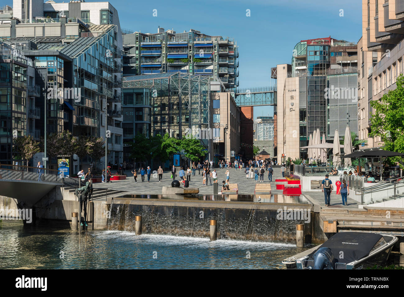 Aker Brygge Oslo, view of modern buildings in Bryggertorget in the Aker ...