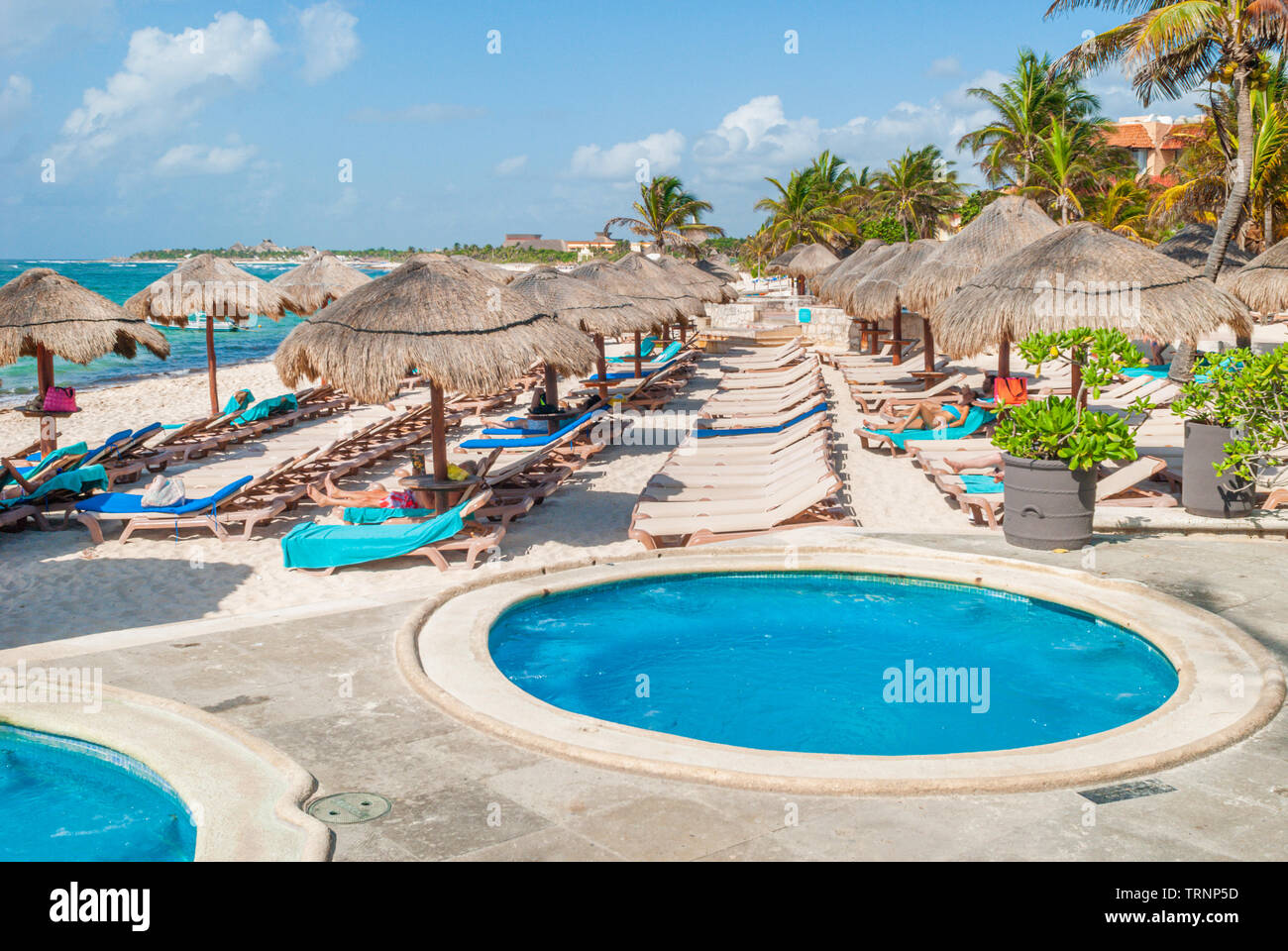 Beach of a tourist village in Tulum, in the Mexican peninsula of ...