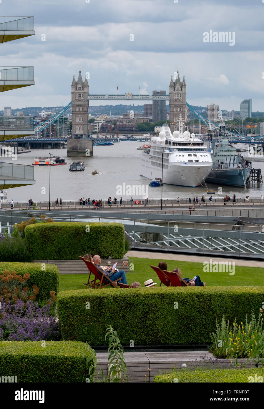 View from Cannon Bridge Roof Garden, London UK, over the roof garden of ...