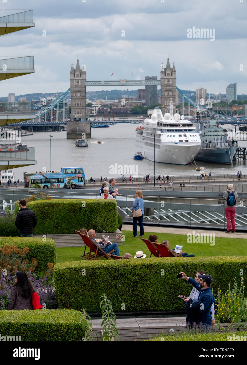 View from Cannon Bridge Roof Garden, London UK, over the roof garden of ...