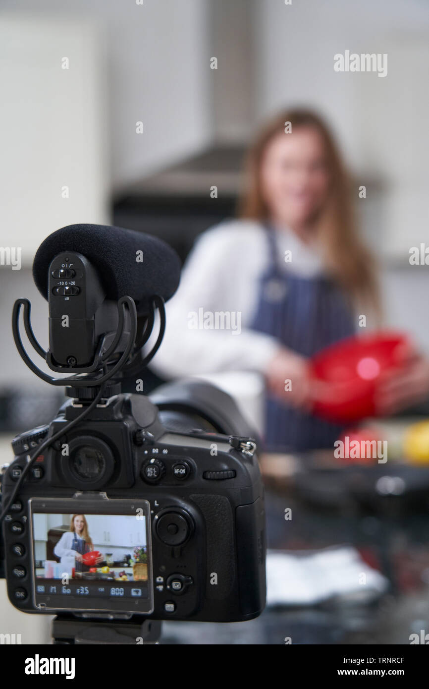 Female Vlogger Making Social Media Video About Cooking For The Internet ...