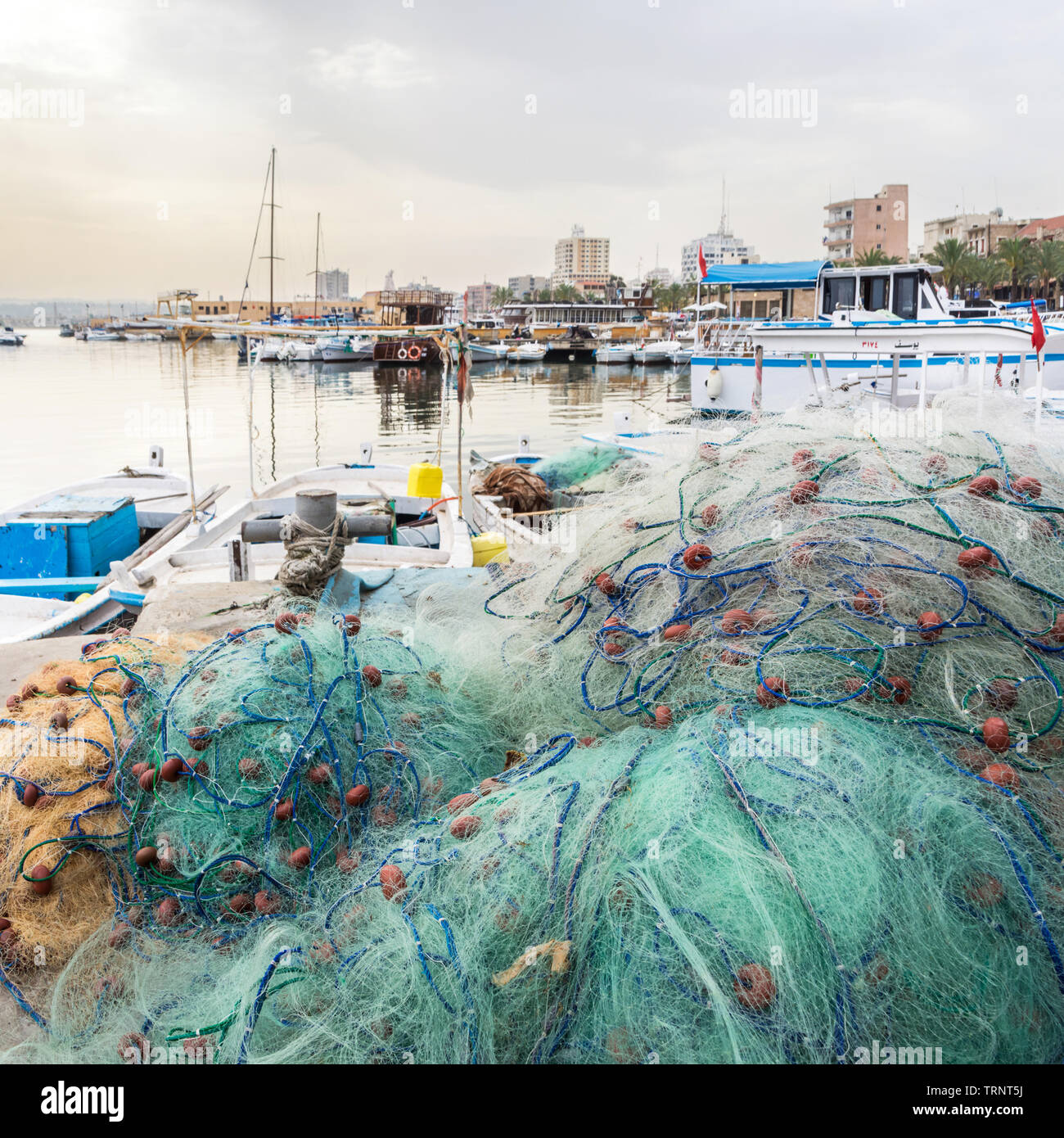Fishing nets in Tyre harbour, Tyre, Lebanon Stock Photo - Alamy