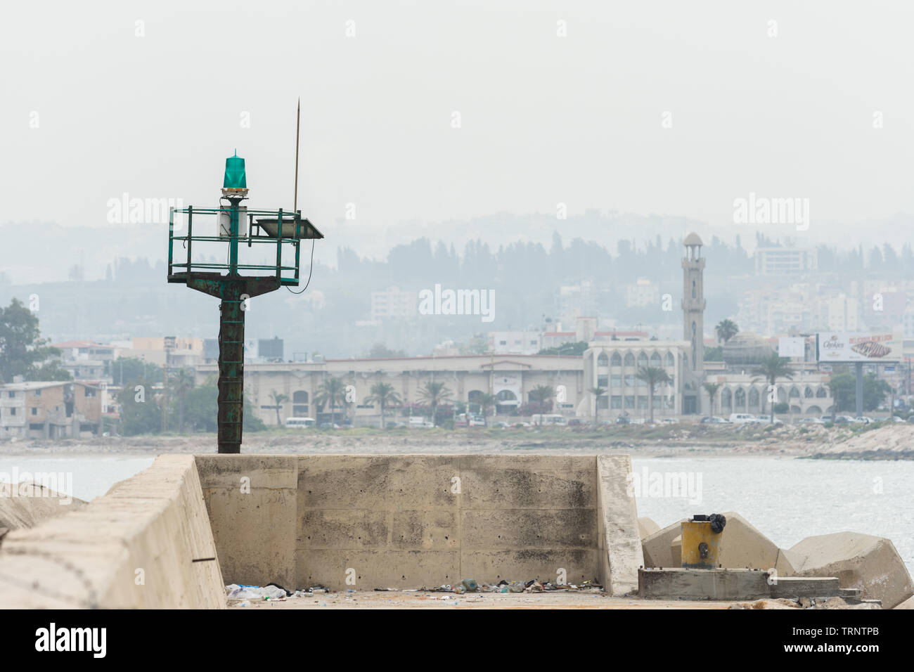 Beacon in Tyre harbour, Tyre, Lebanon Stock Photo - Alamy