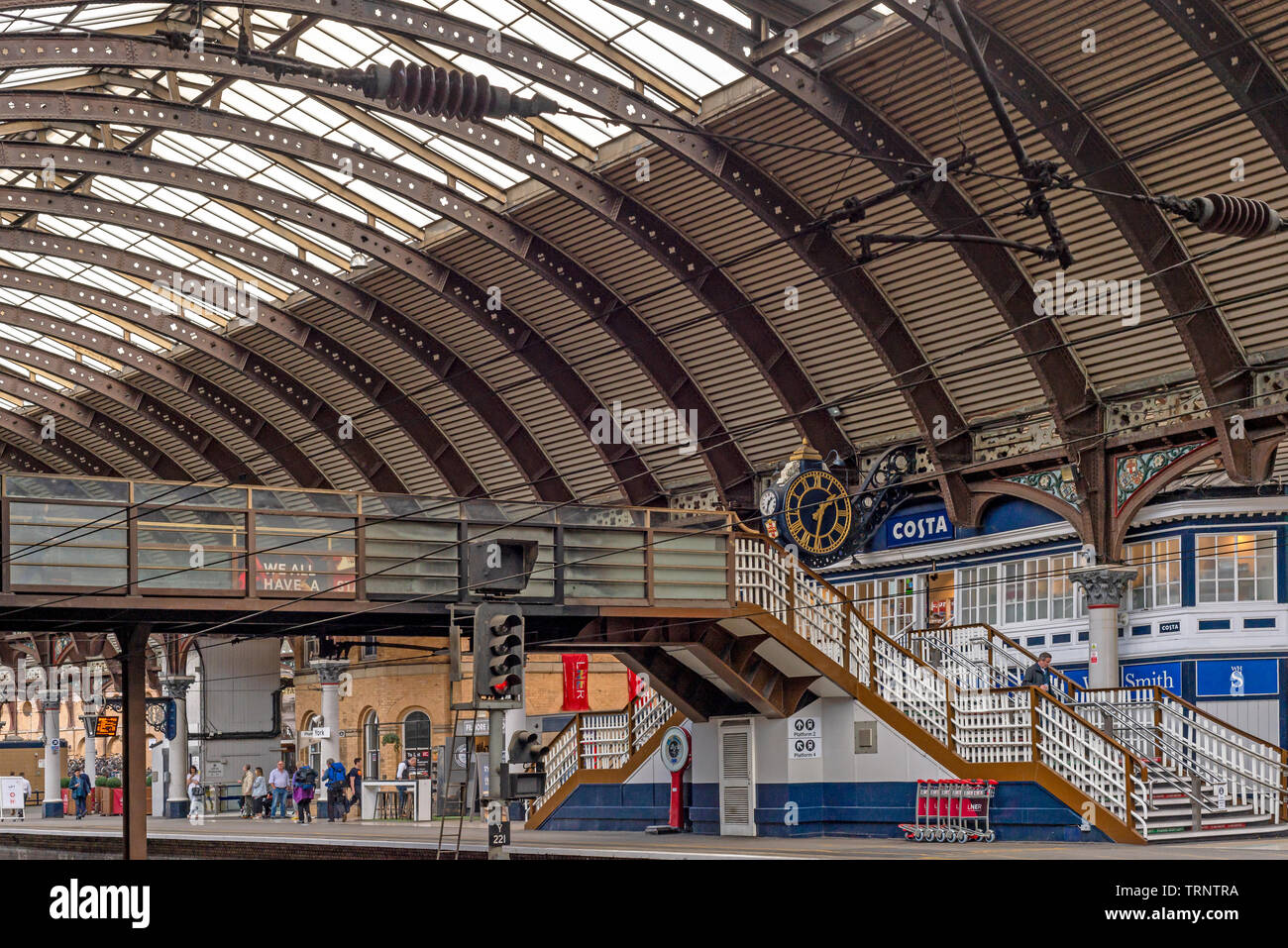 York railway station with its elaborate 19th architecture and curving ...