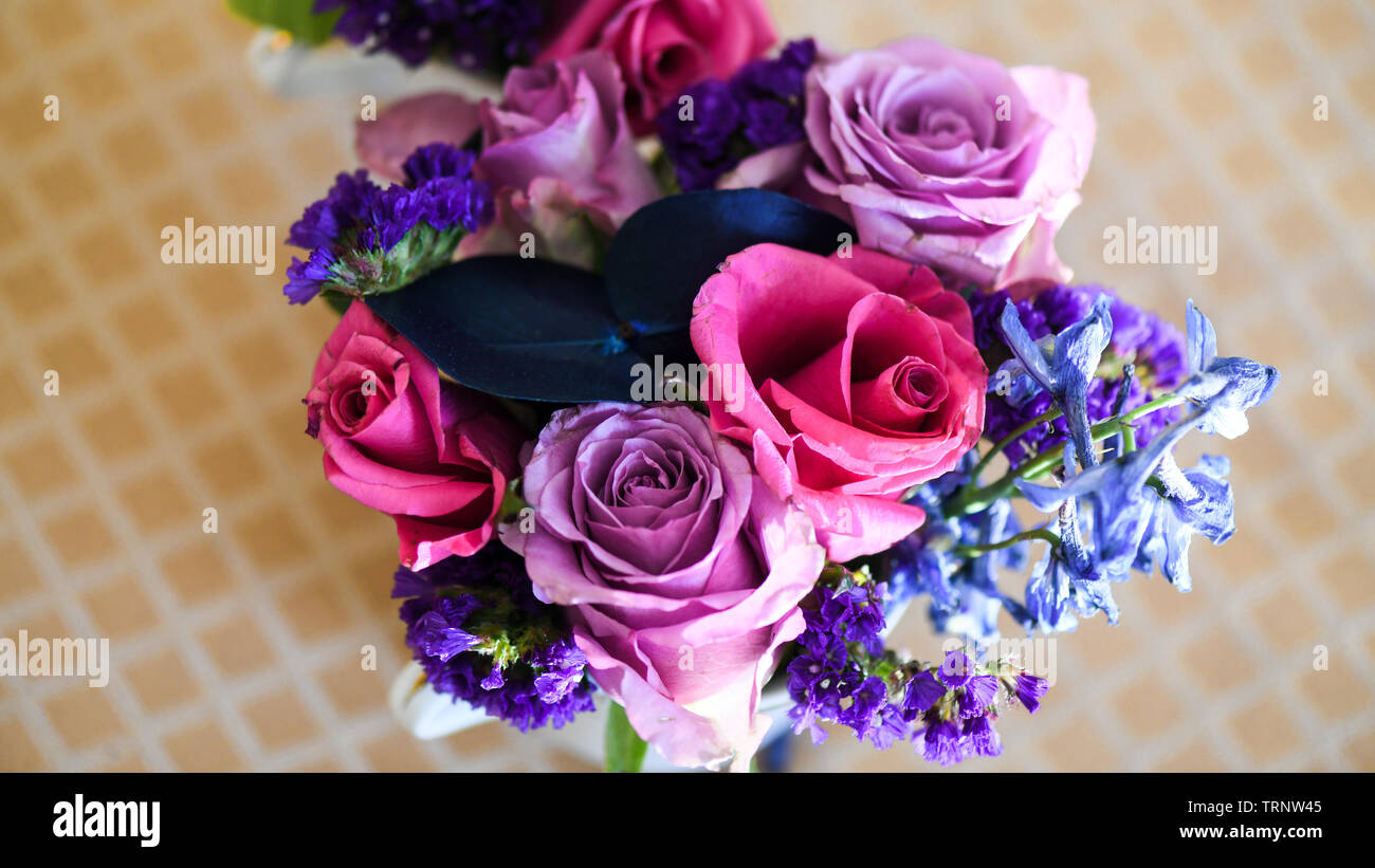 An aerial view of an indoor arrangement of roses with lovely fragrance ...