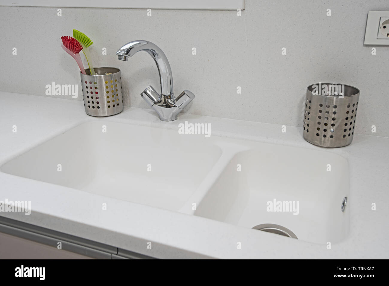 Interior design decor showing modern kitchen sink in luxury apartment ...