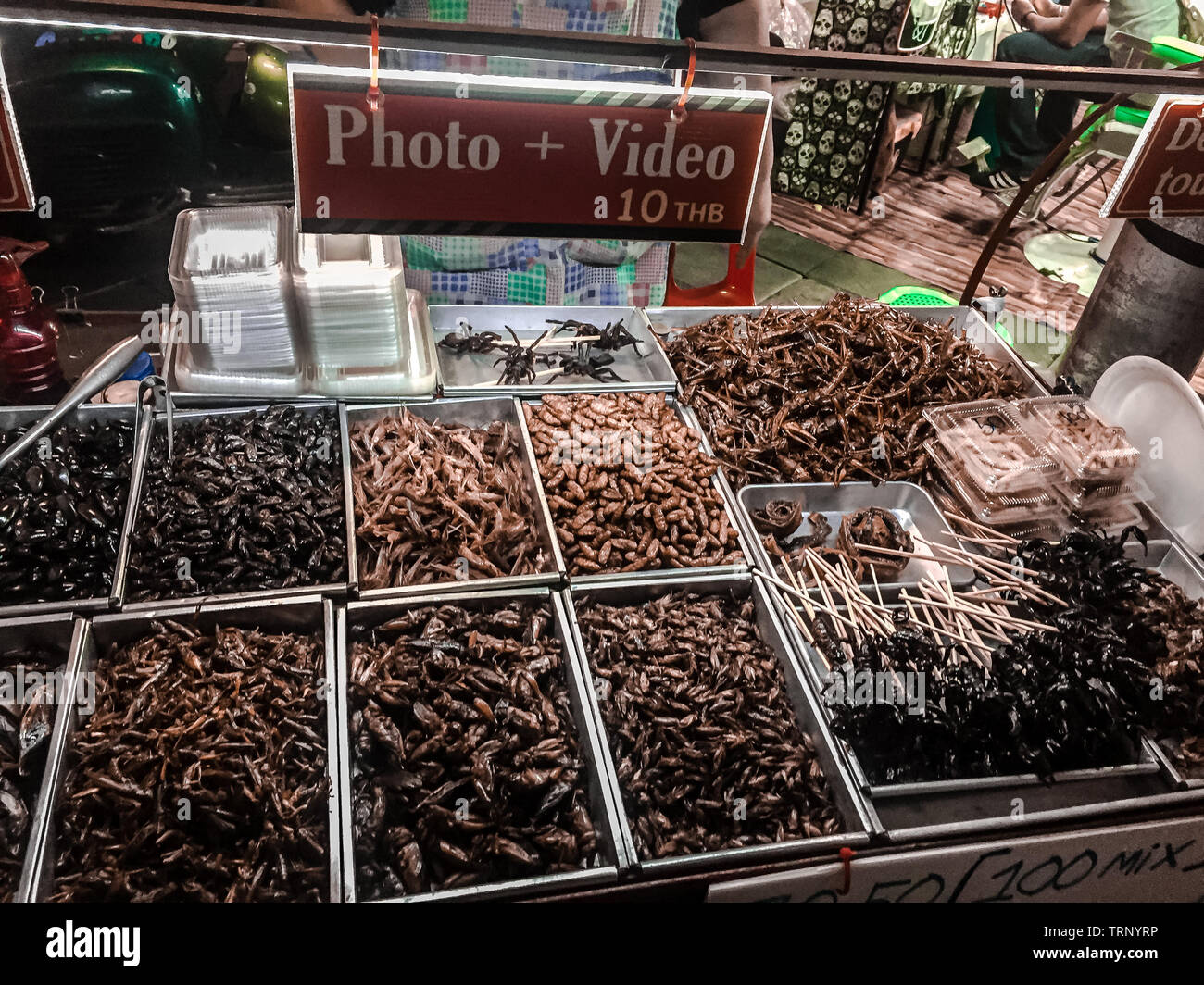Street food at Koh San Road in Bangkok, Thailand (bugs, scorpion Stock Photo - Alamy