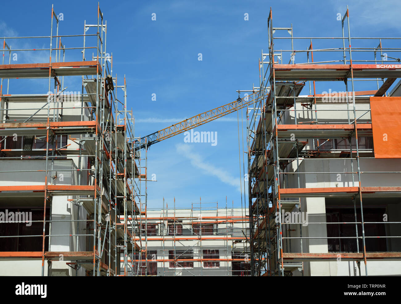 Construction site with scaffolding of a residential building in ...