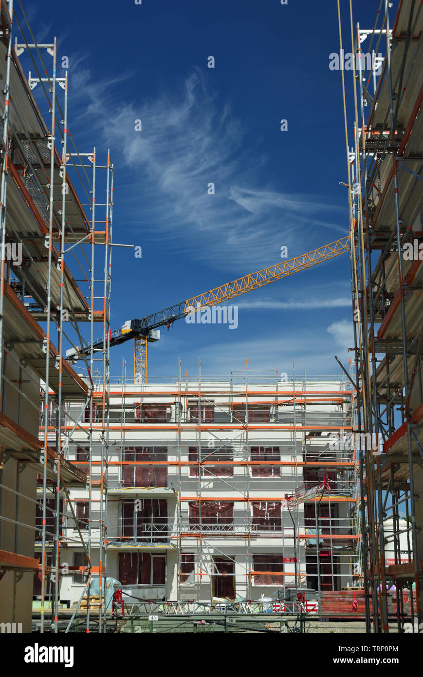 Construction site with scaffolding of a residential building in ...