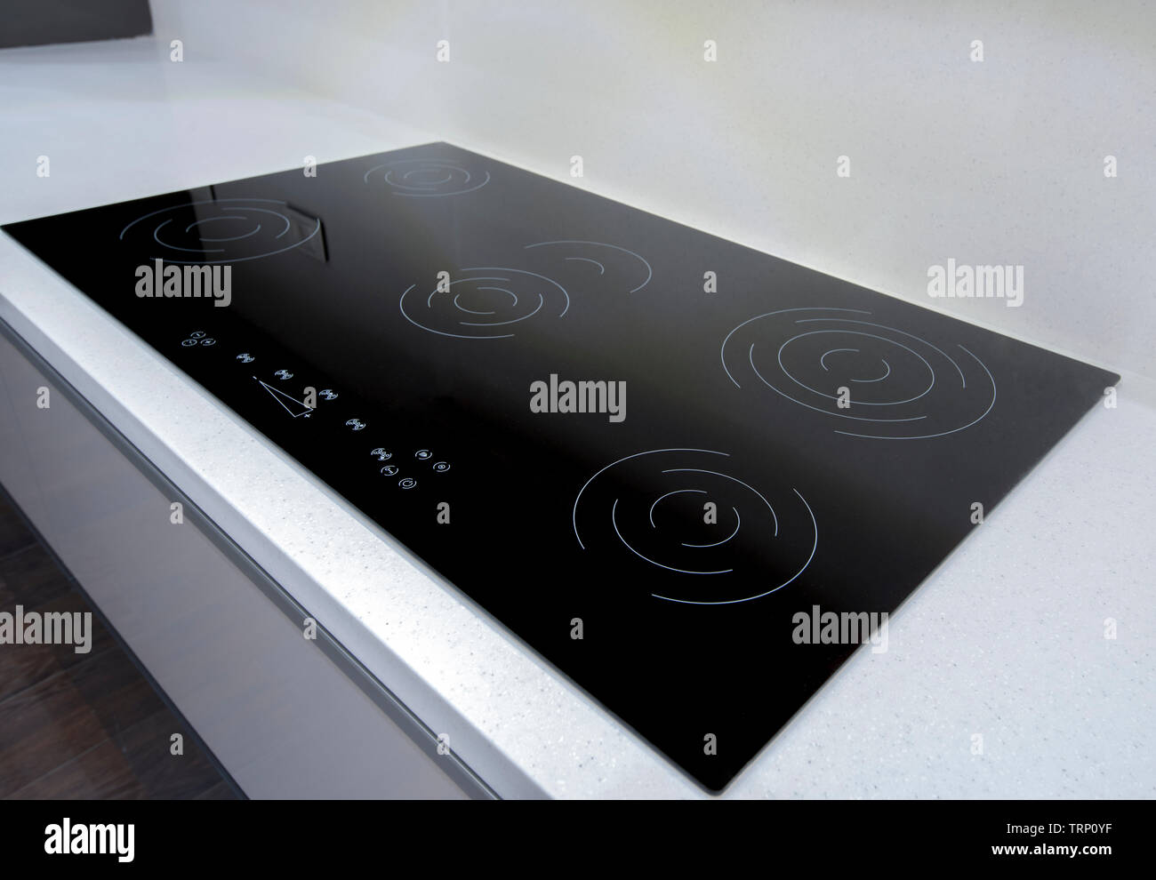 Interior design decor showing modern kitchen cooker hob appliance in ...
