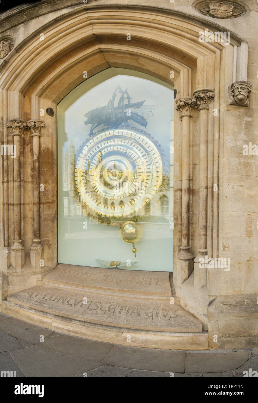 The Corpus chronophage clock in the window of the Taylor library at ...
