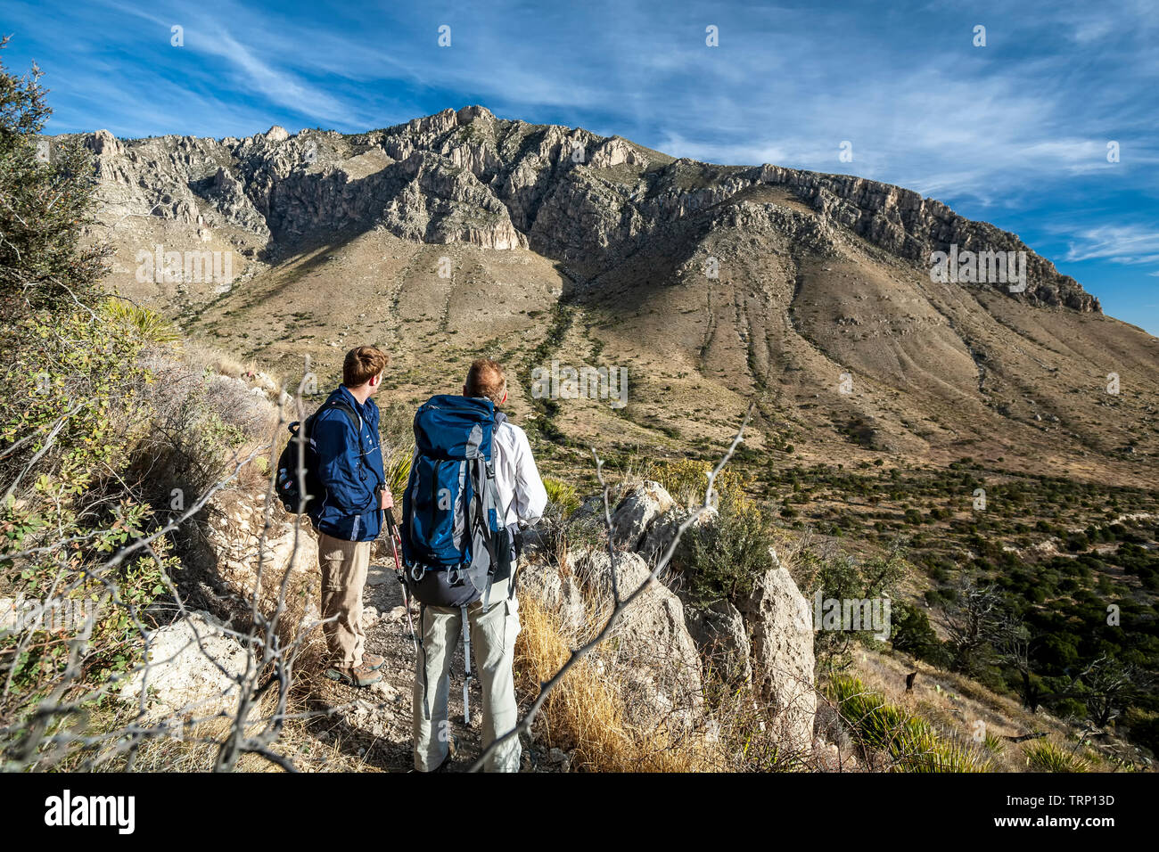 Hikers admiring view, Guadalupe Peak Trail, Guadalupe Mountains ...