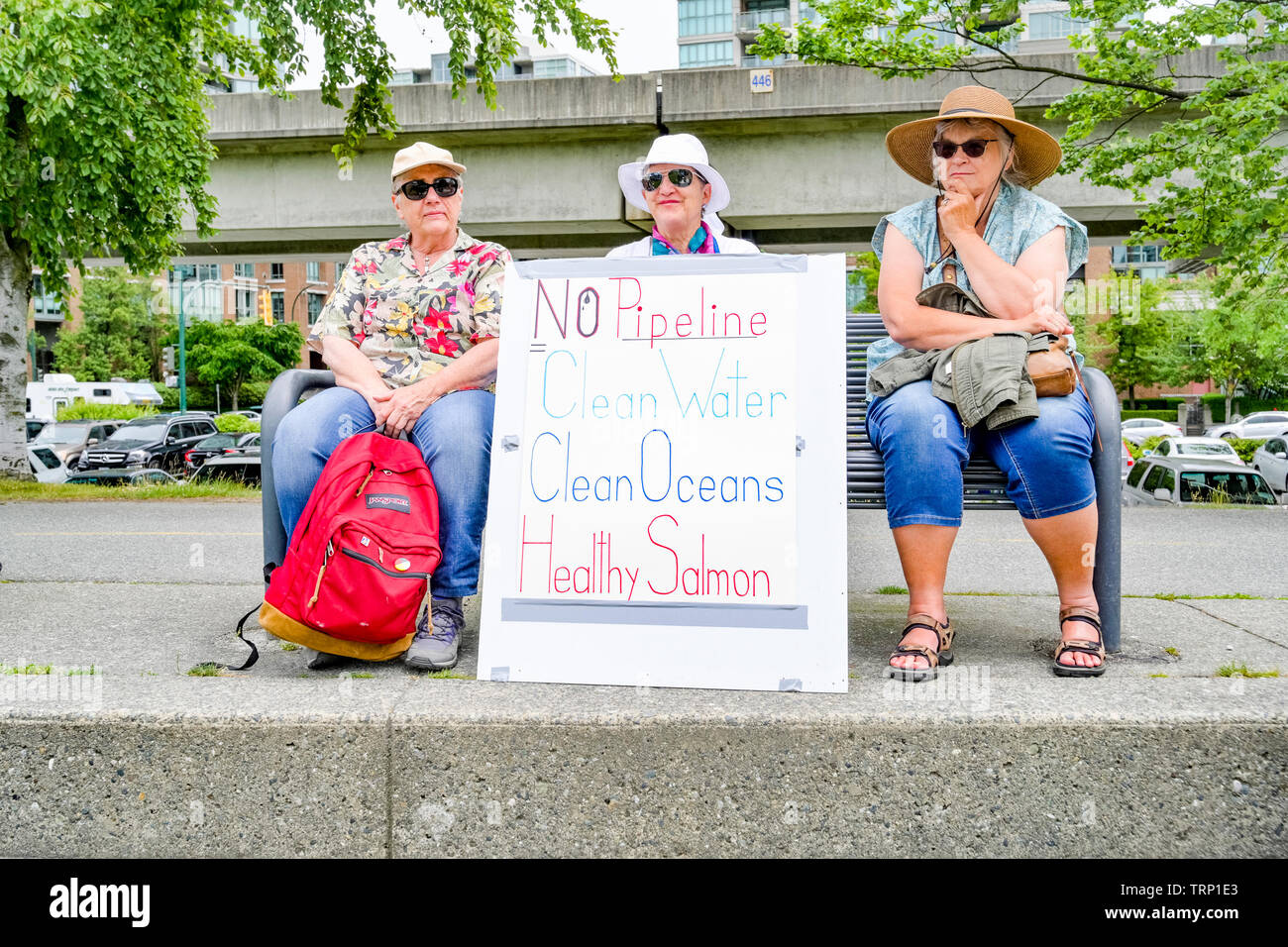 Seniors with protest placard sign, No Pipeline Rally, Creekside Park ...