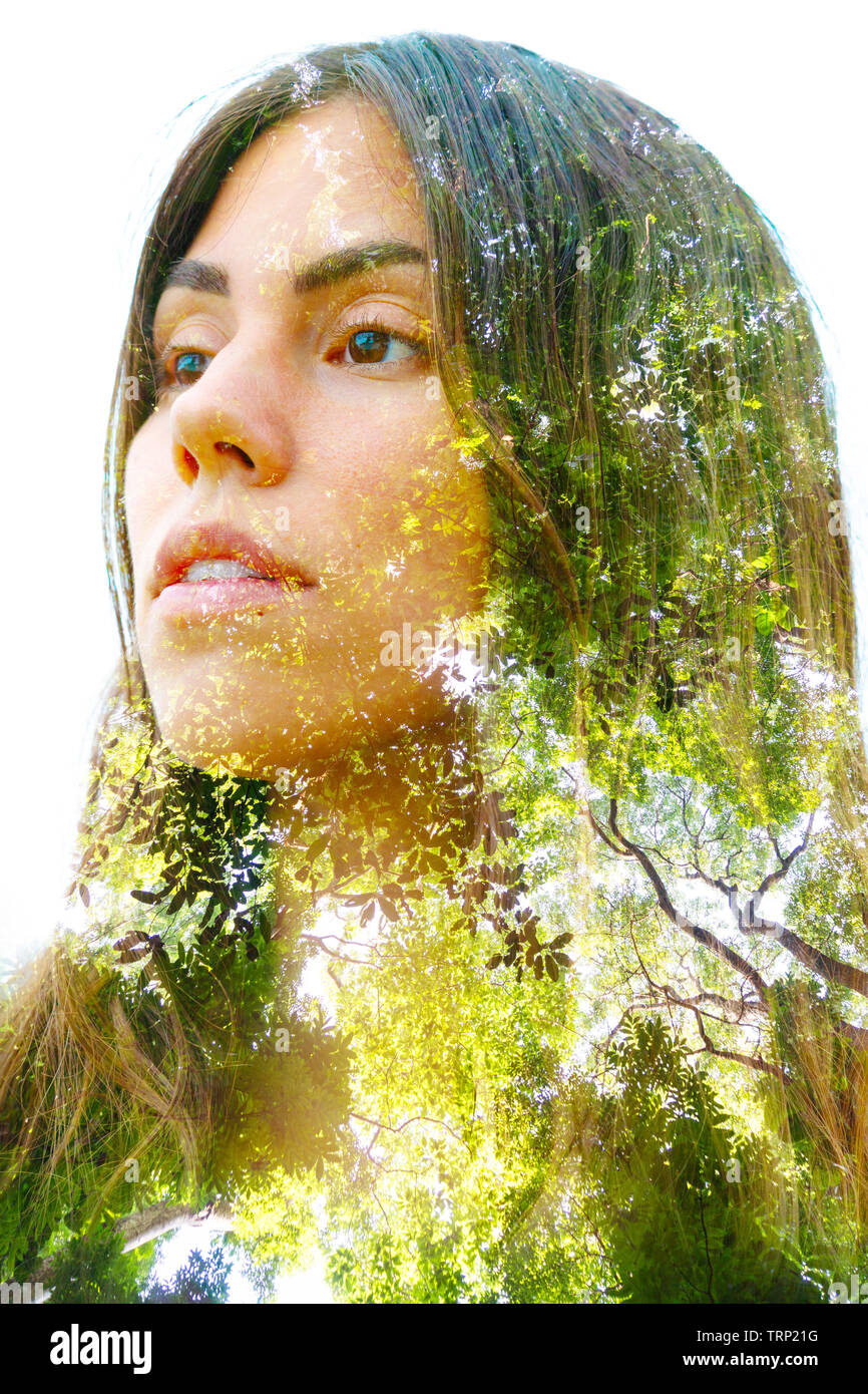 Woman trees double exposure hi-res stock photography and images - Alamy