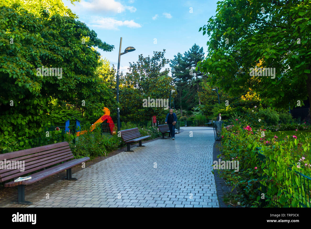 Malakoff, FRANCE, Man Walking, on Path, in Paris Suburbs, Public Parks ...