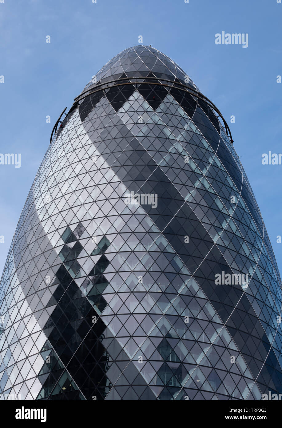 View looking up at the iconic Gherkin Building, 30 St Mary Axe in the ...