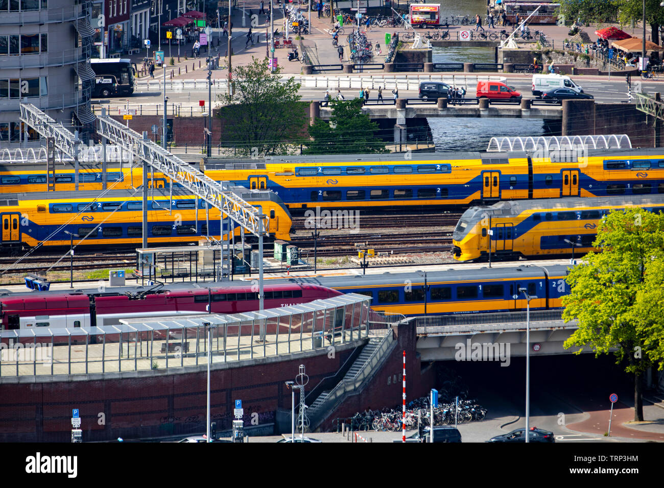 Amsterdam, Netherlands, local and intercity trains at Amsterdam Central ...