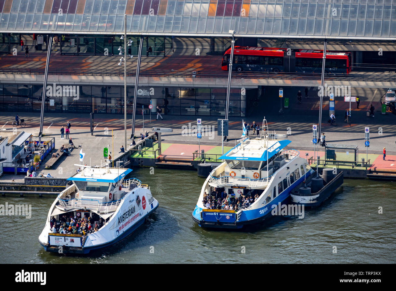 Amsterdam, Netherlands, Ferry Terminal at Central Station and Bus ...