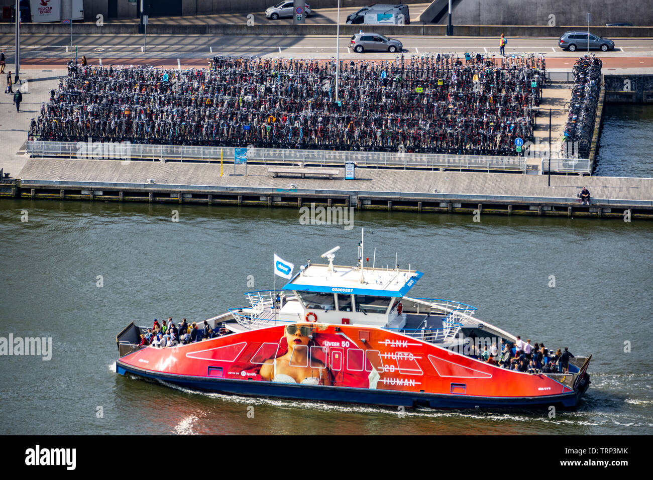 Amsterdam, Netherlands, ferry terminal at the central station and bus ...