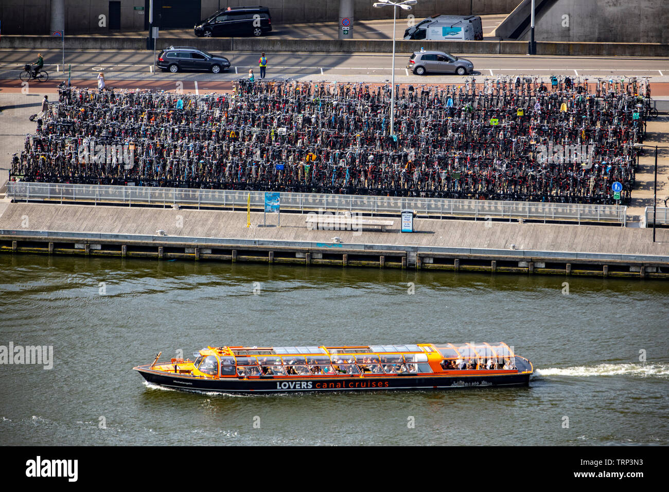 Amsterdam, Netherlands, ferry terminal at the central station and bus ...