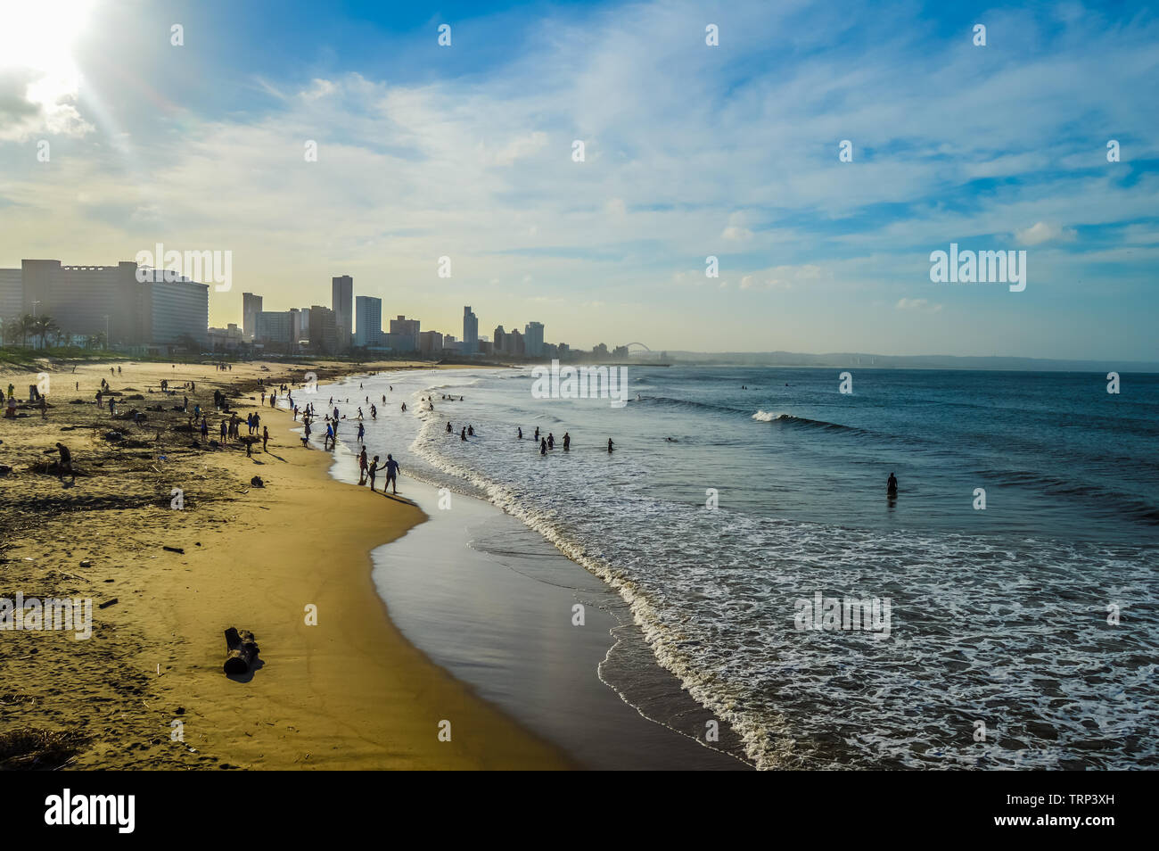 Durban golden mile beach with white sand and skyline KZN South Africa ...