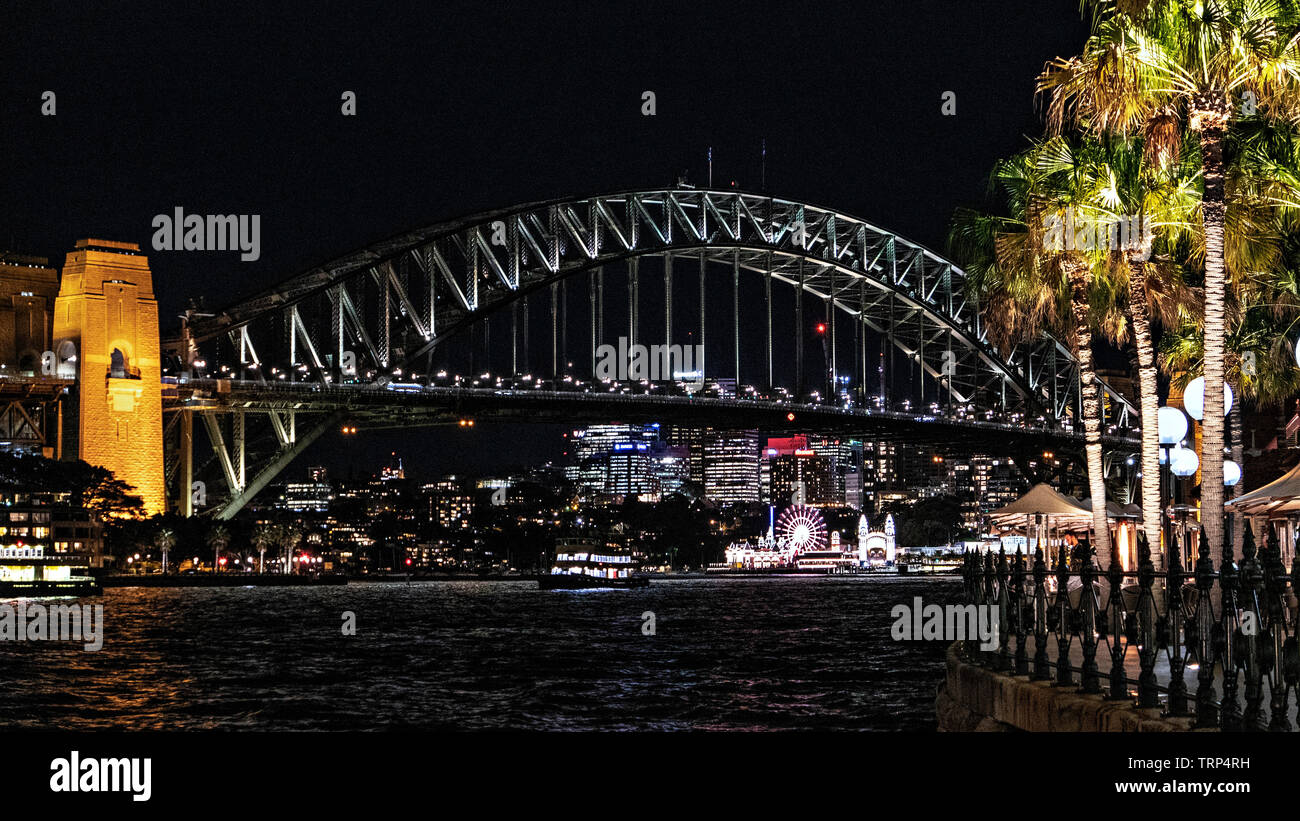 Sydney Harbour Bridge lit up at night Australia Stock Photo - Alamy