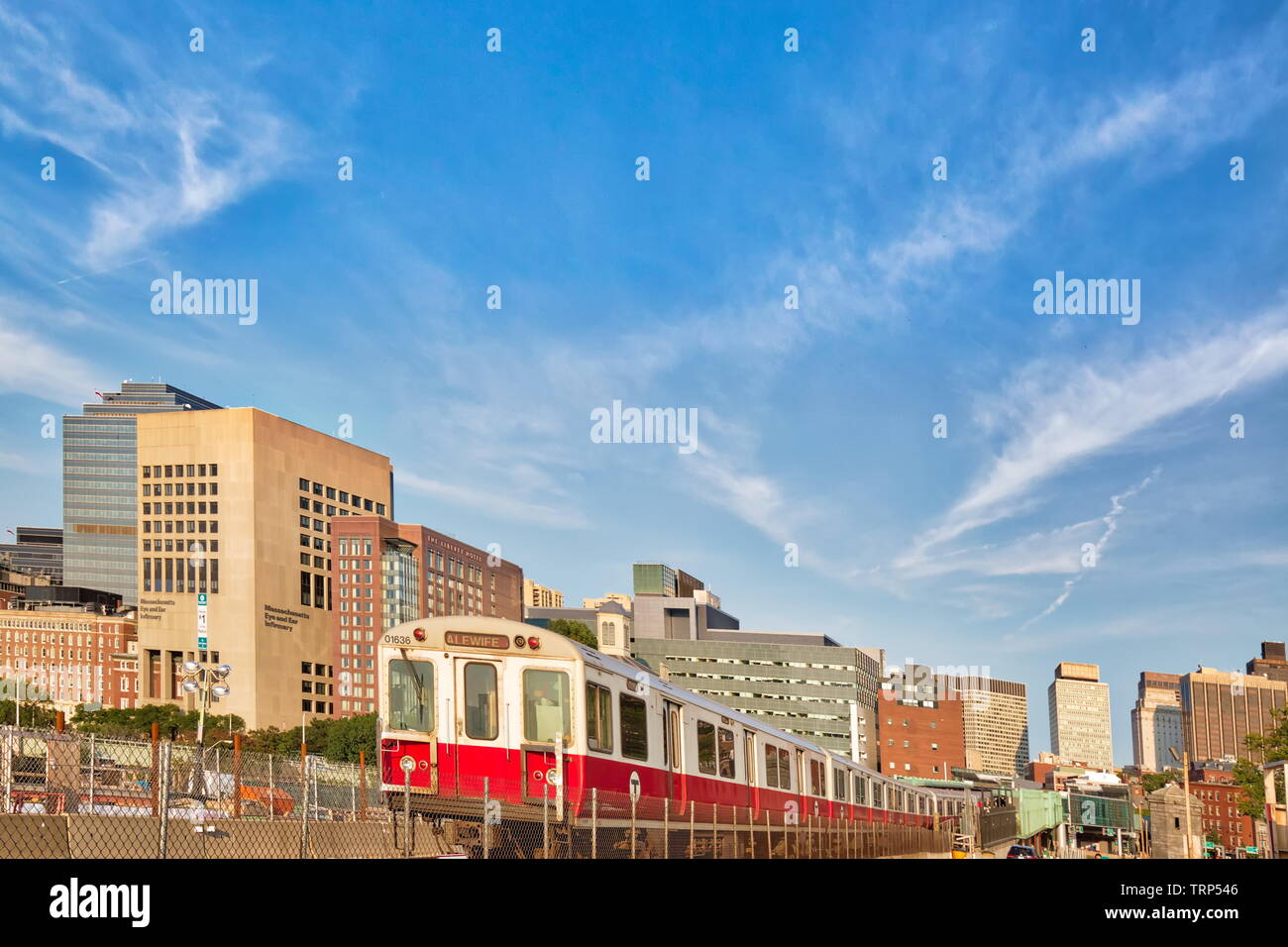 An mbta red line train crossing the longfellow bridge hi-res stock ...