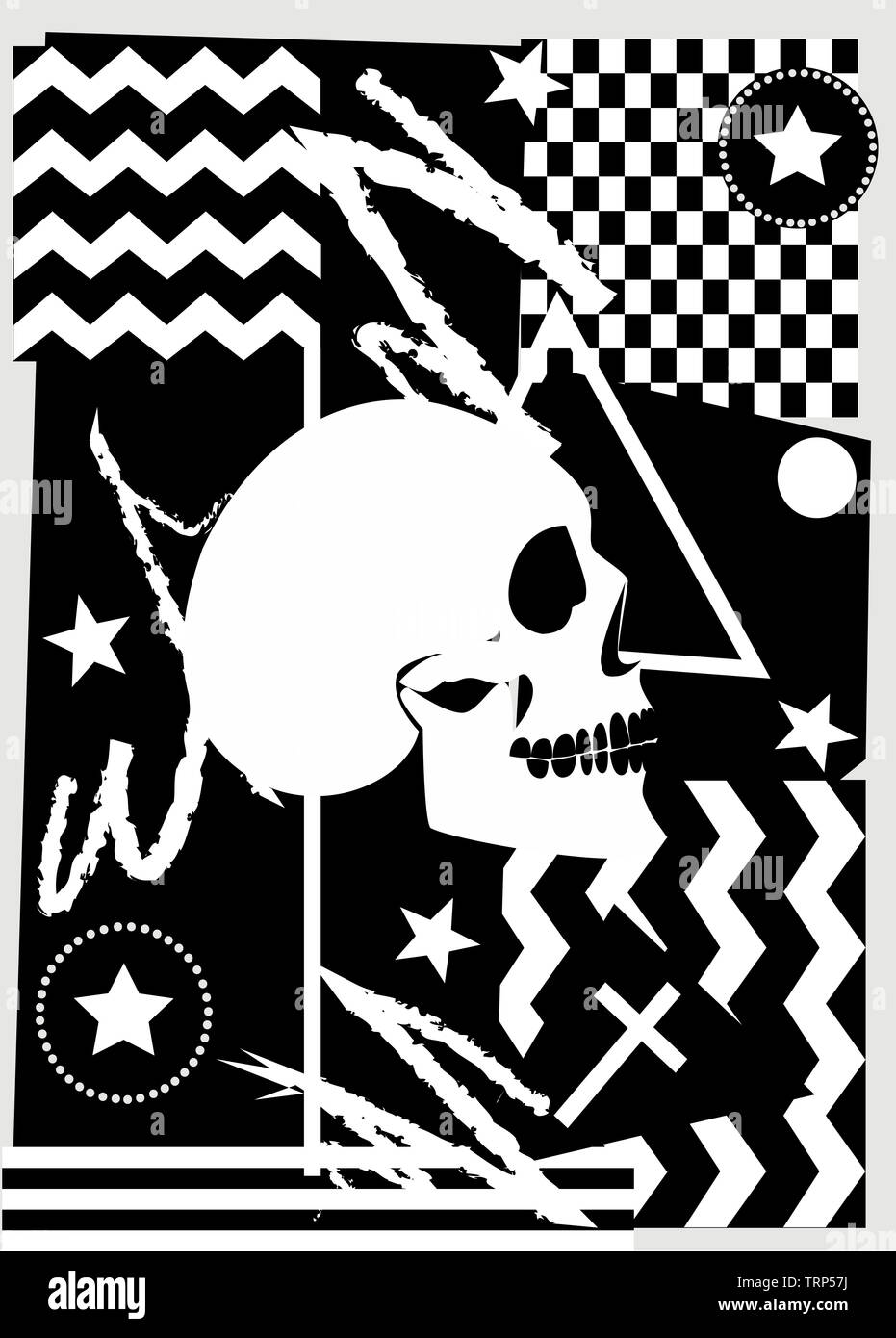Skull colorful poster with inverted cross, cubes and stars, pop art ...