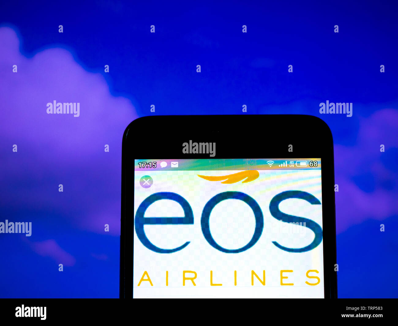 In this photo illustration the Eos Airlines, Inc. logo is seen ...