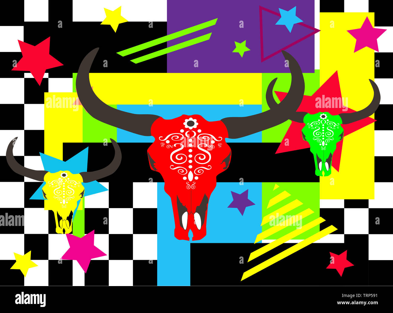 Bulls head with stars, pop art colorful background poster, vector ...