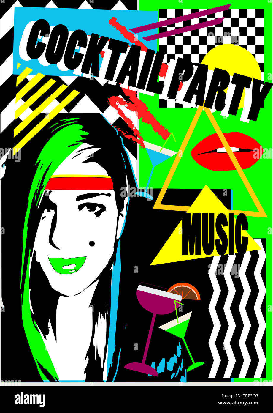 Cocktail party background pop art with a girl Stock Photo - Alamy