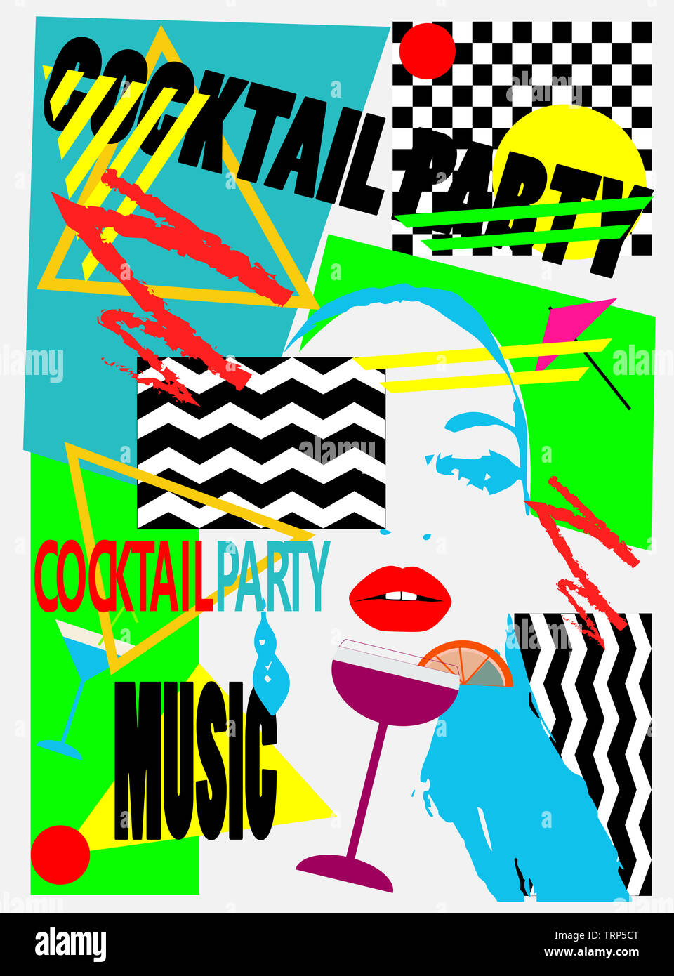 Cocktail party background pop art with a girl Stock Photo - Alamy