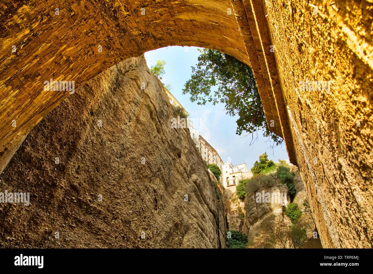 Famous Puente Nuevo Bridge's Arch in Ronda historic city center Stock ...
