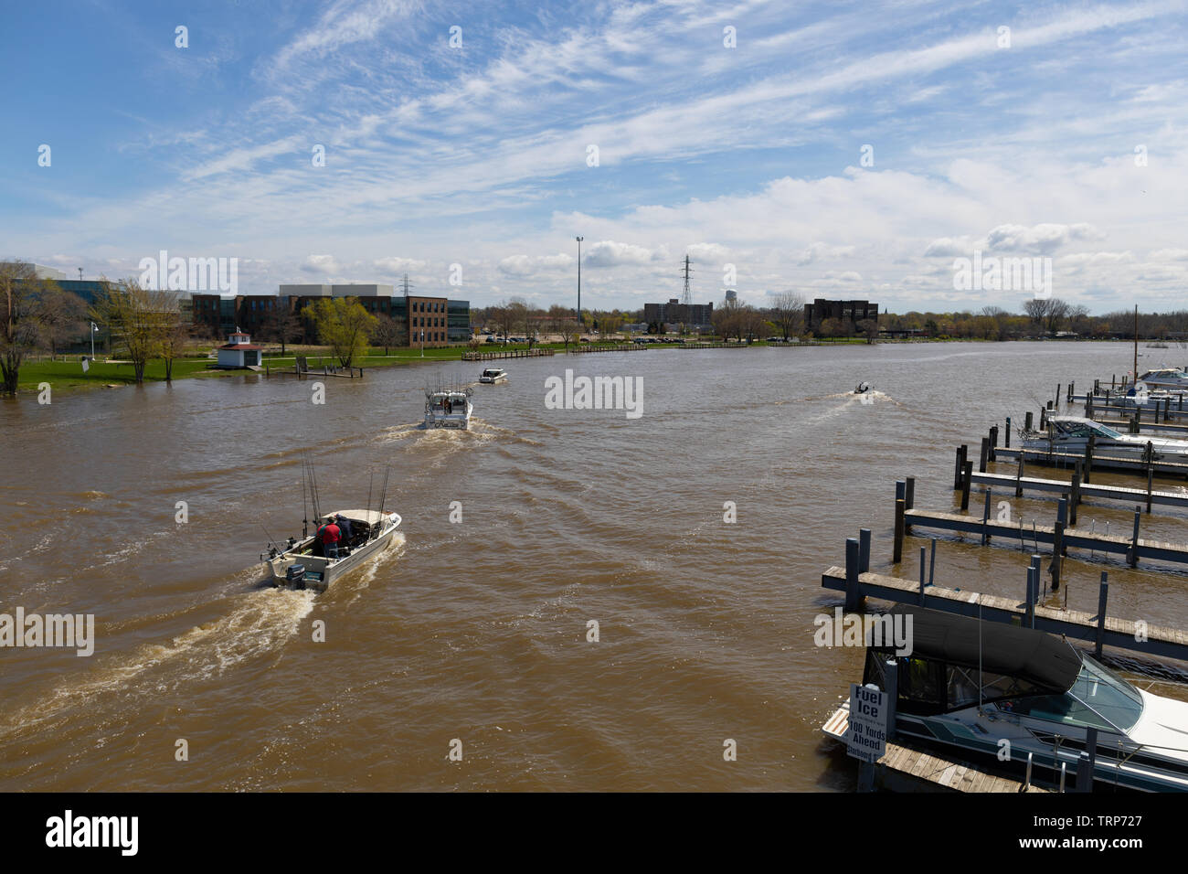 St. Joseph, Michigan, USA - May 4, 2019: Small boat yard on Marina ...
