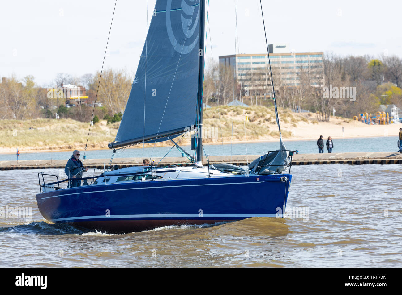 St. Joseph, Michigan, USA - May 4, 2019: Sail Boat leaving the harbor ...
