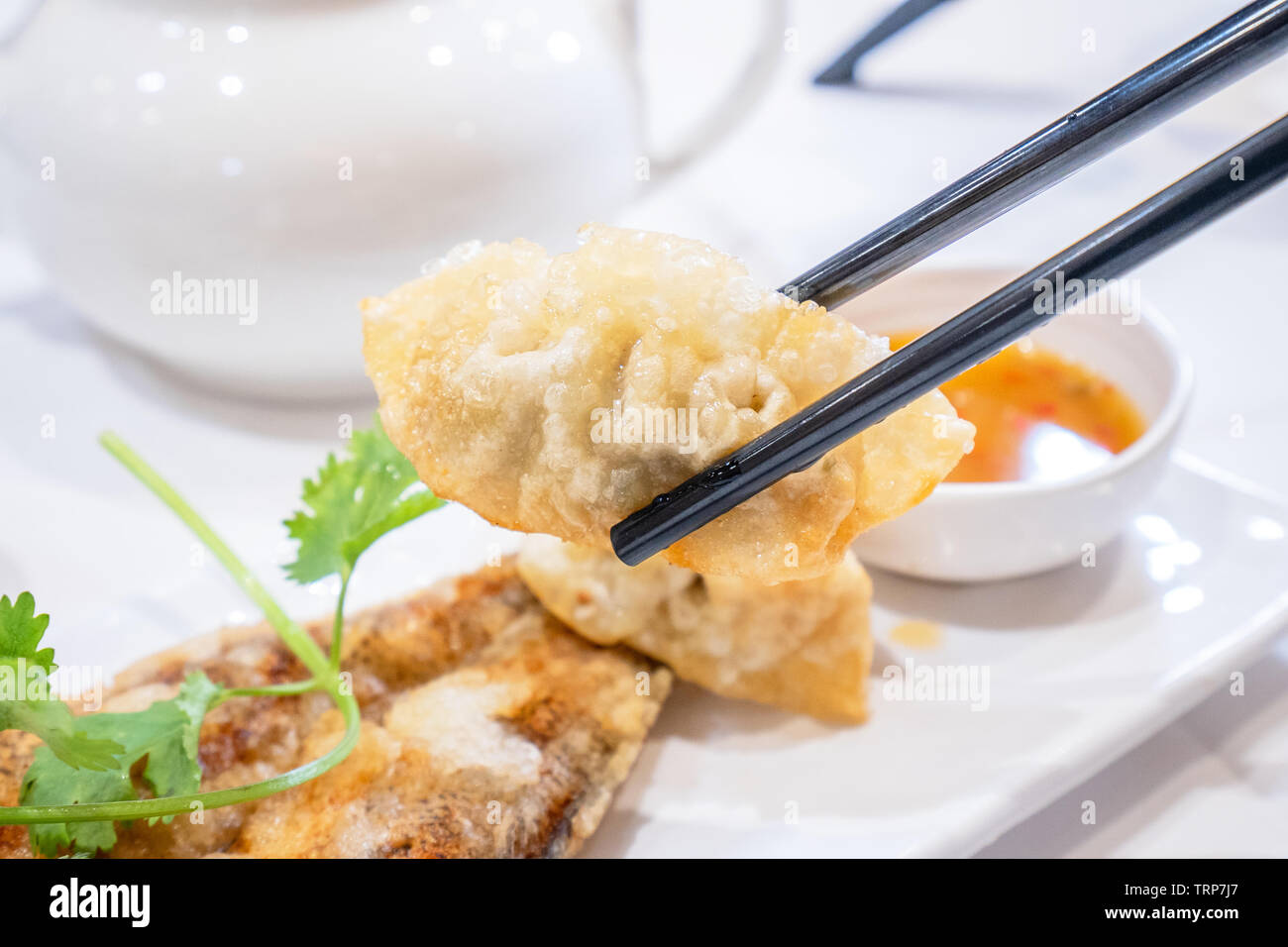 Delicious dim sum, famous cantonese food in asia - Fried fish and ...