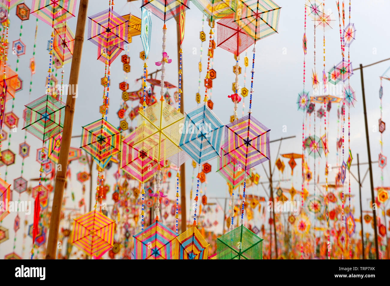tung flag of Isan Kalasin Thailand, colorful tung flag as background ...