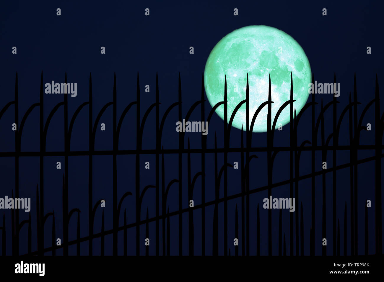 full egg moon back on silhouette Iron fence on night sky, Elements of ...