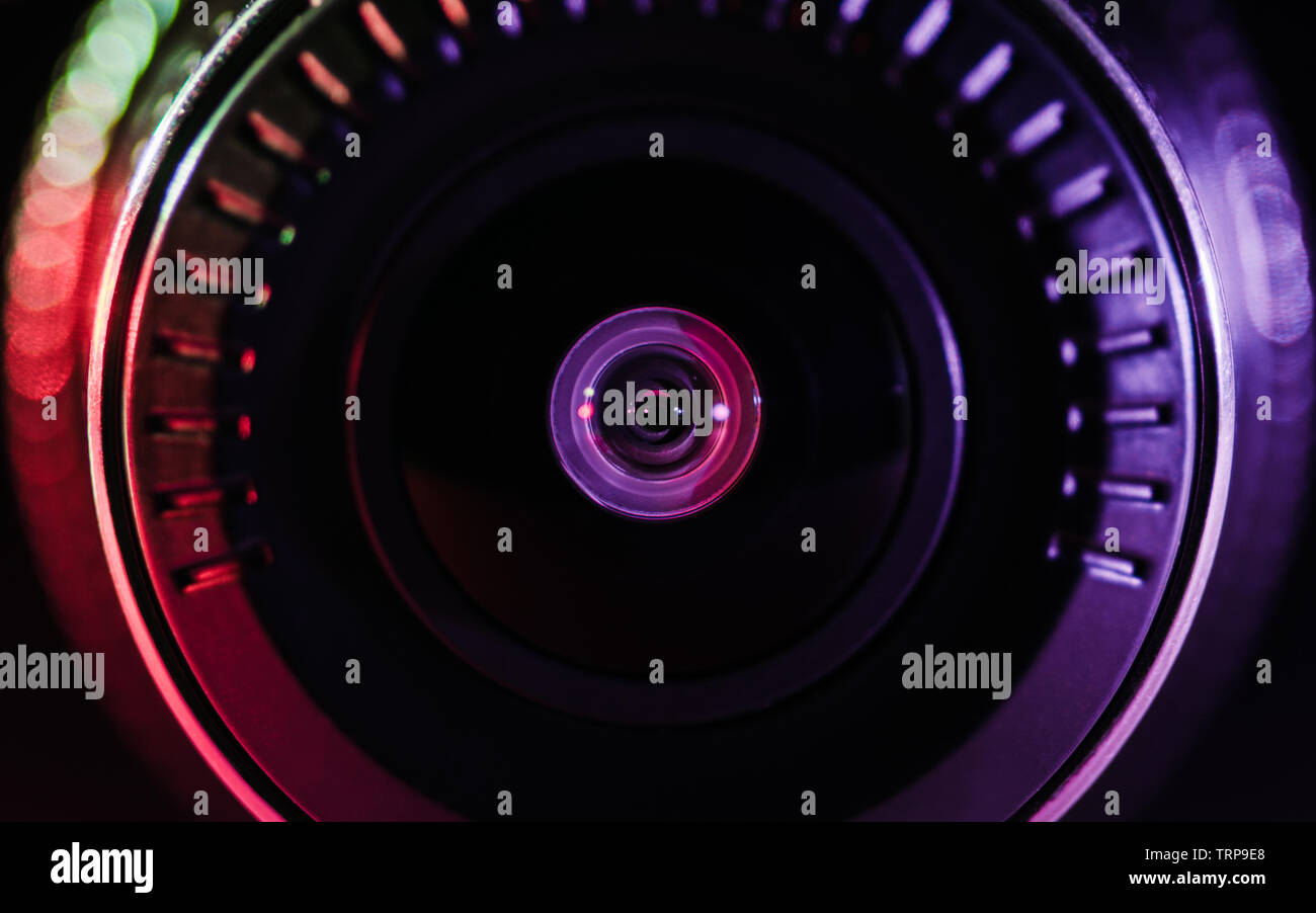 The camera lens with colored light, close photos, close up Stock Photo ...