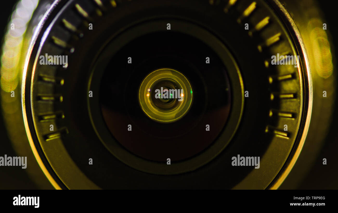 The camera lens with colored light, close photos, close up Stock Photo ...