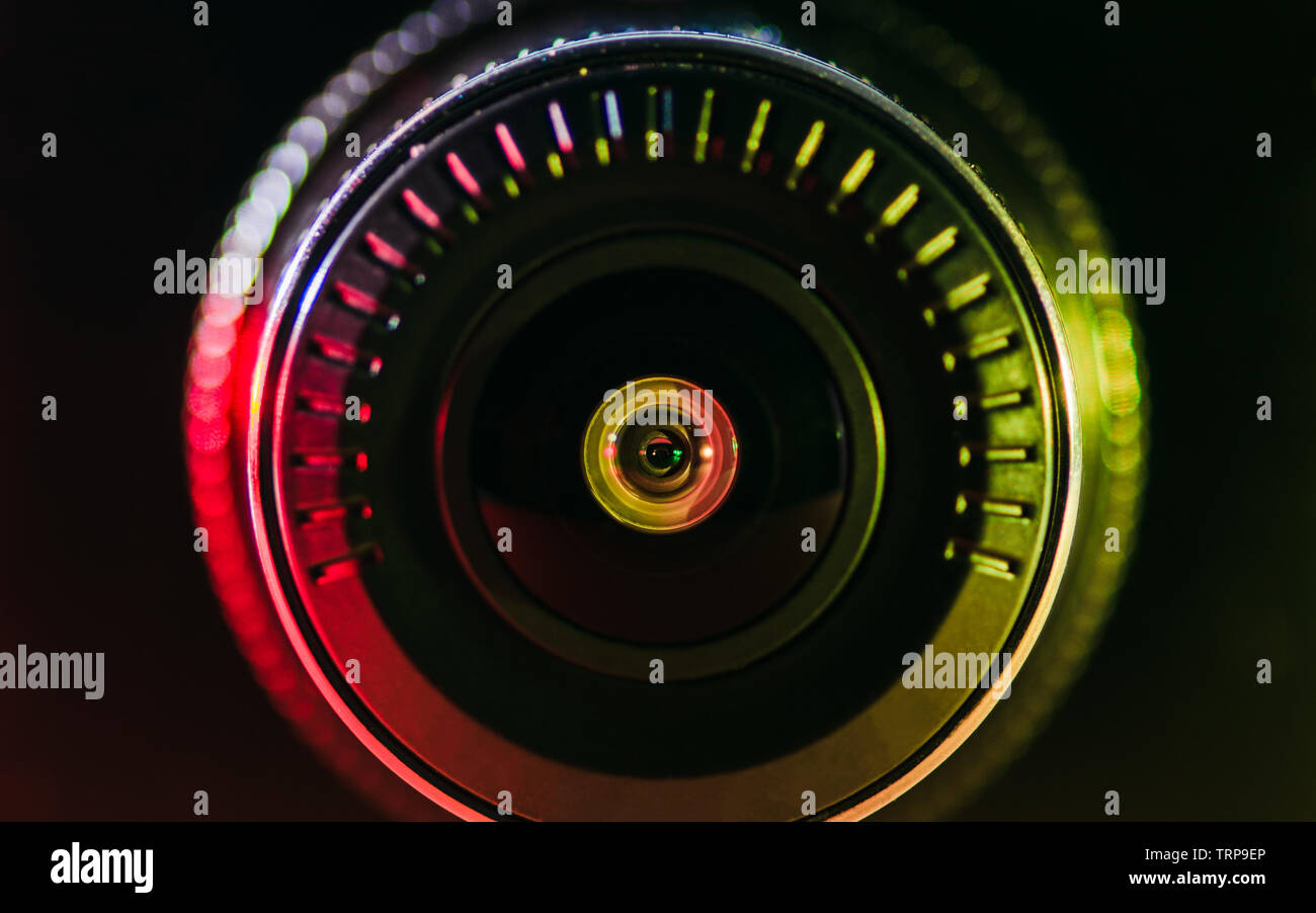 The camera lens with colored light, close photos, close-up Stock Photo ...