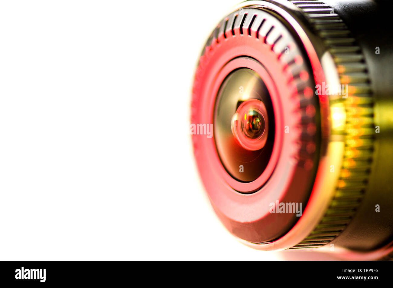 The camera lens with colored light, picture isolated on white ...