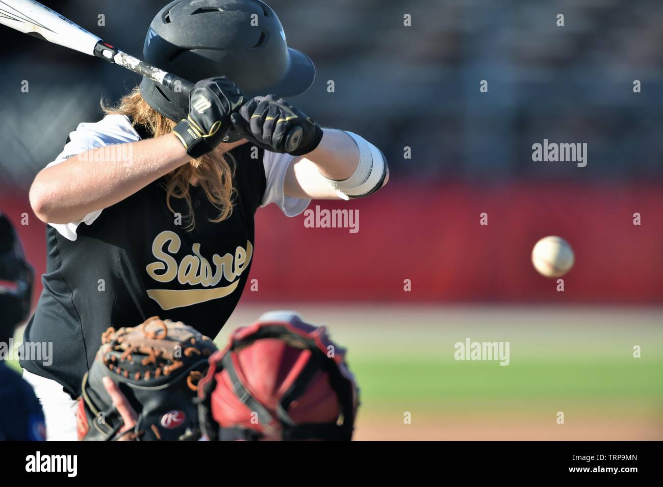 Closeup of a batter taking a pitch. USA Stock Photo - Alamy